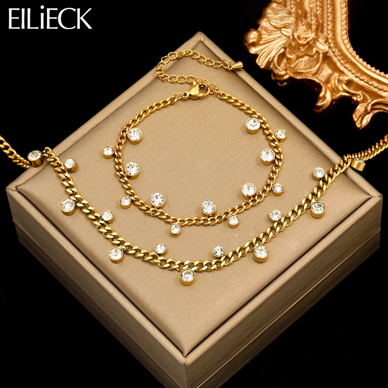 EILIECK-316L-Stainless-Steel-White-Zircon-Necklace-Bracelet-For-Women ...