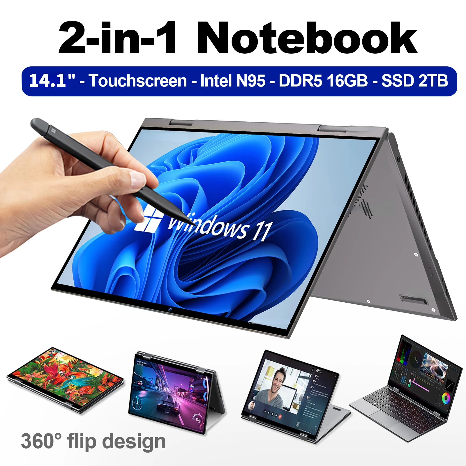 2-in-1-Laptop-14-1-Inch-Touch-Screen-360-Flip-Notebook-Intel-Celeron ...