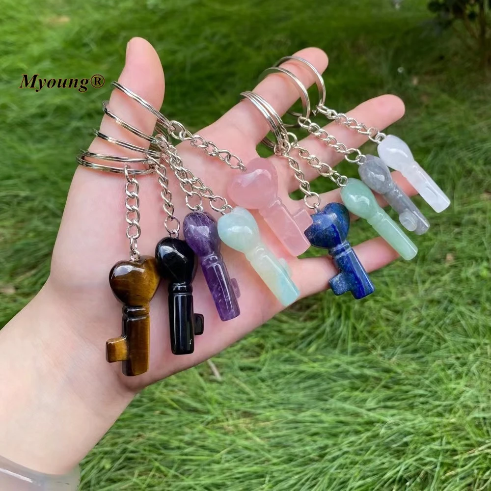 Heart-Key-Shape-Natural-Crystal-Gems-Stone-Keychains-Amethysts-Rose ...