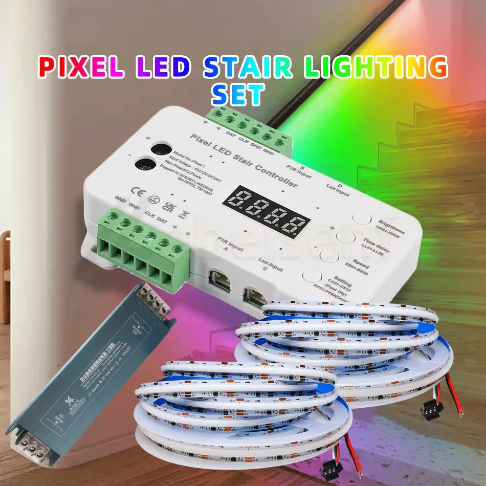 5m-10m-Pixel-Stair-Light-Set-PIR-Motion-Daylight-Sensor-Staircase ...