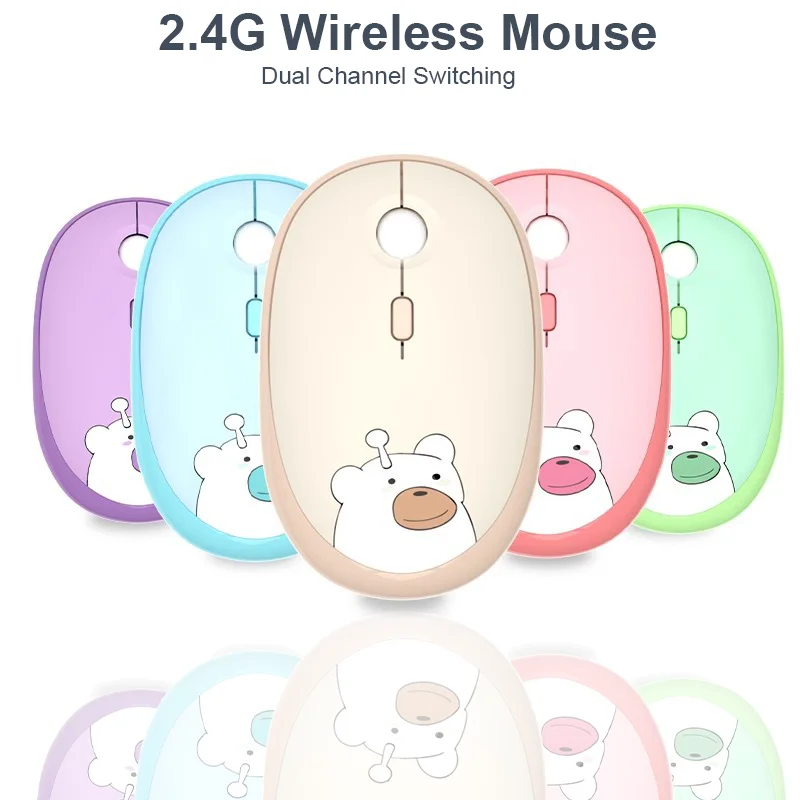 Wireless 2.4G USB Optical Mouse Mute Cute Cartoon Pink Bear Pattern ...