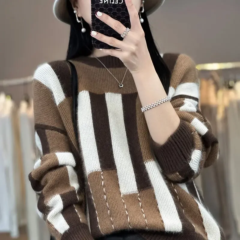 2023-Spring-and-Autumn-Women-s-Pullover-Round-Neck-Patchwork-Screw ...