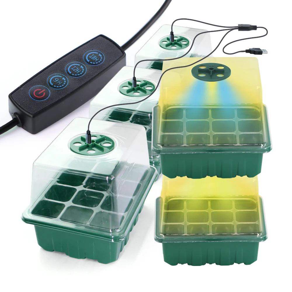 Yellow/Blue Grow Light Seedling Tray with Transparent Lid for Home ...