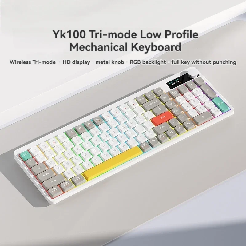 YK100 Low Profile Mechanical Keyboard Wireless Tri-mode RGB Screen ...