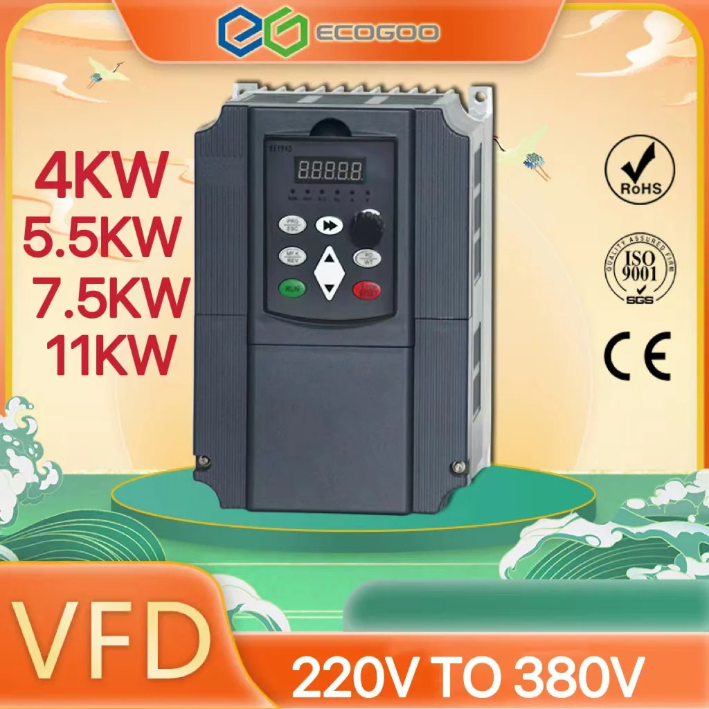 7.5KW 10HP 400HZ VFD Inverter Frequency converter single phase 220v input 3phase 380v output 18A ...