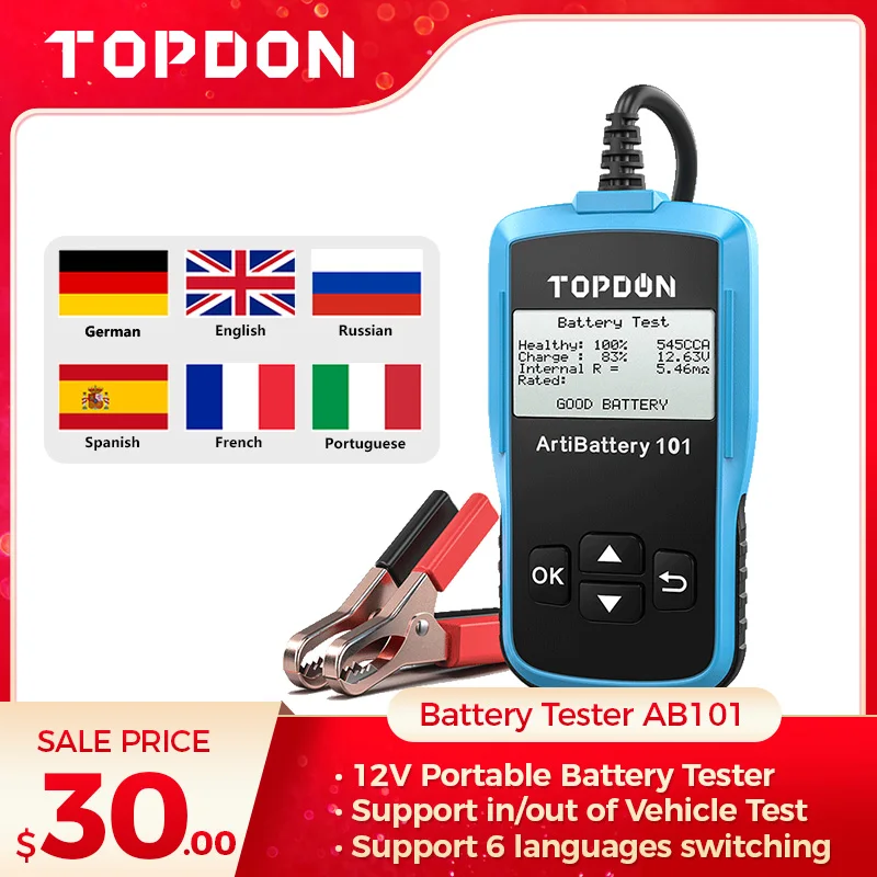 TOPDON Digital Battery Tester 12V Portable Car Battery Monitor Car ...