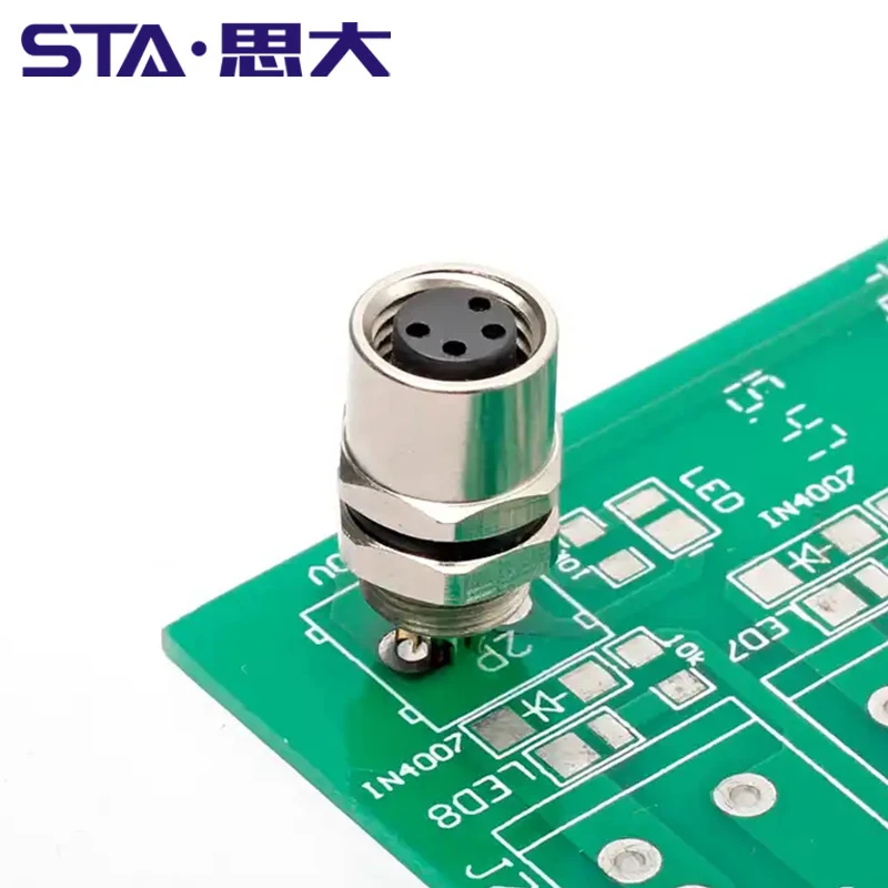 M8 스트레이트 버전 PCB 타입 패널 마운트 소켓, 암 3 4 5 6 8 극 A D 코드, 후면 장착 원형 커넥터 ...