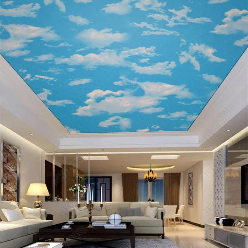 Home-Decor-Blue-Sky-and-White-Clouds-Wallpaper-Bedroom-Ceiling-and-Roof ...