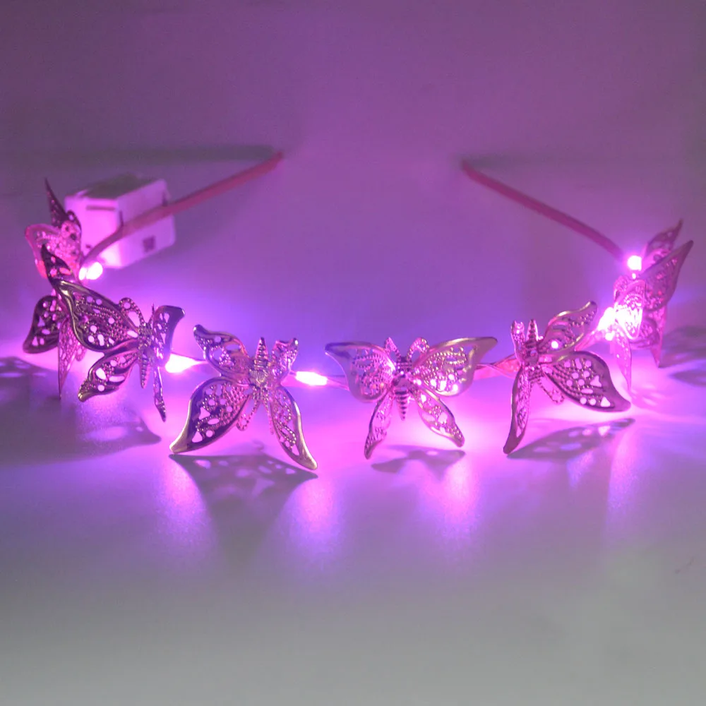 LED Light Up Blinking Butterfly Headband Hollow Metal Hairband Alloy ...