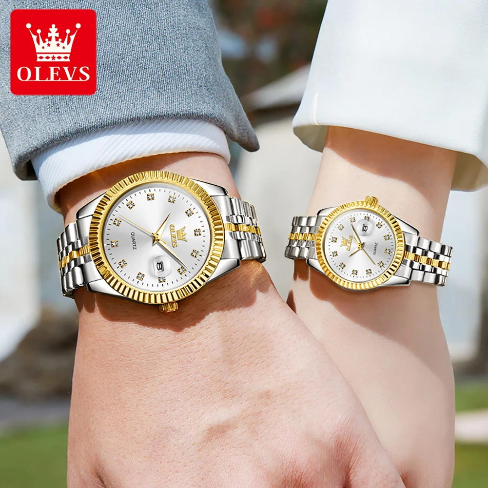 OLEVS-5526-Couple-Watch-Set-Luxury-Diamond-Scale-Gold-Watch-Waterproof ...