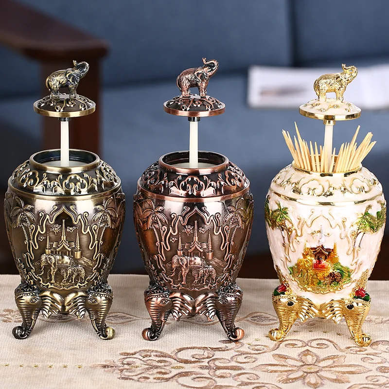 European-style-automatic-toothpick-cylinder-alloy-retro-elephant ...