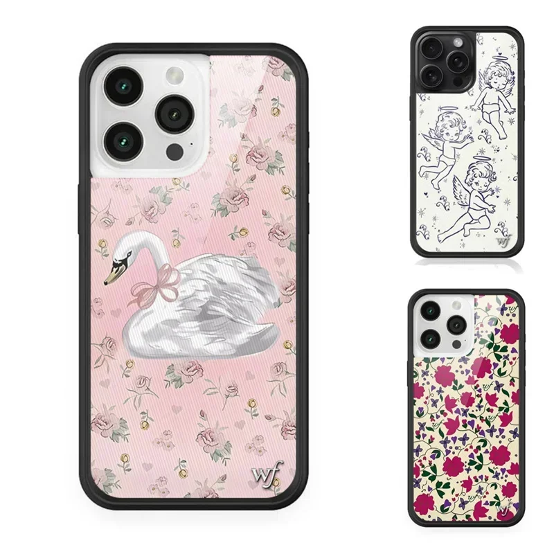 Fashion Wildflower Cartoon Swans Phone Case for iPhone1 13 Pro 14 pro ...