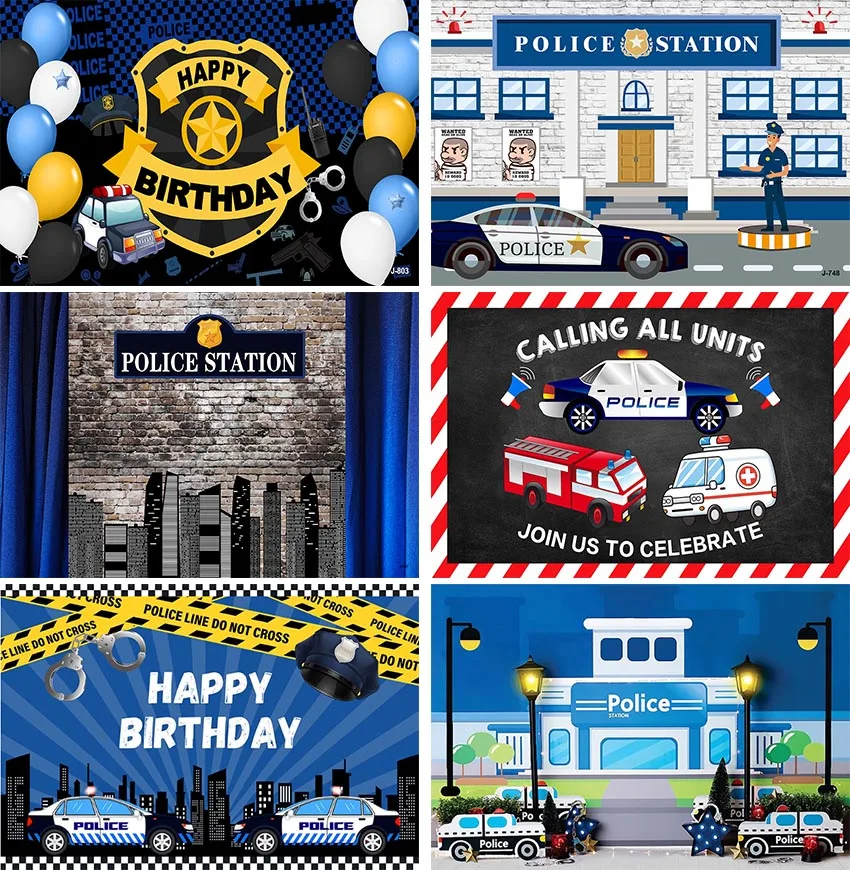 Photography-Backdrops-Police-Theme-Birthday-Party-Backdrop-Pistol ...