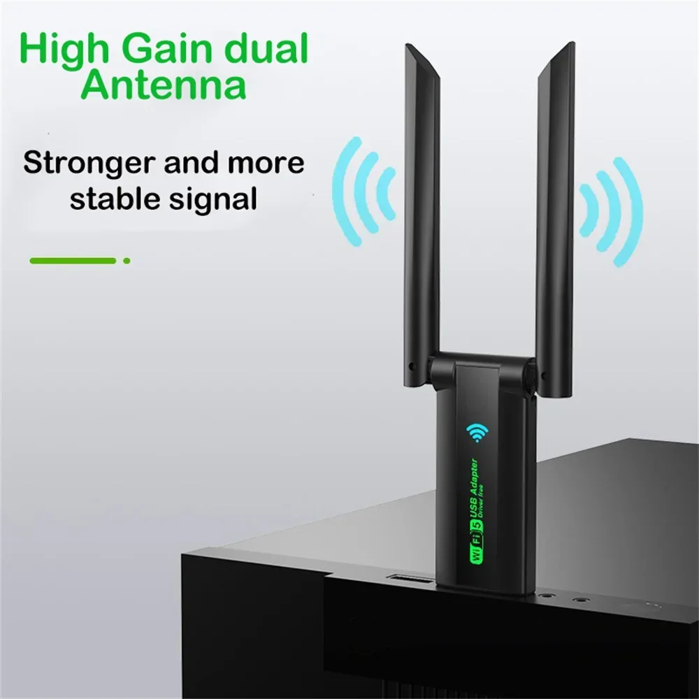 1300Mbps WiFi USB Adapter Dual Band 2.4G+5Ghz Wi-Fi Dongle 2 Antenna ...