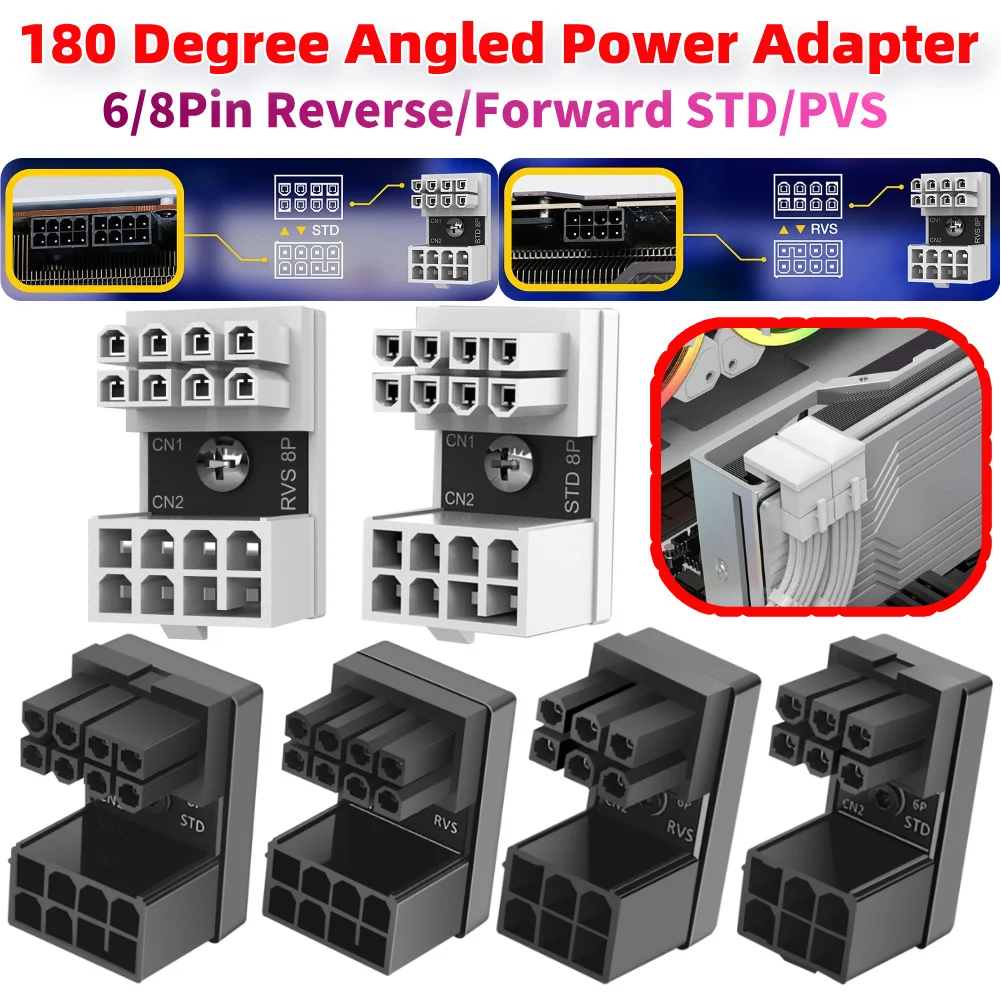 4-1PCS Angled Power Adapter ATX 6/8Pin STD/PVS Reverse/Forward Female ...