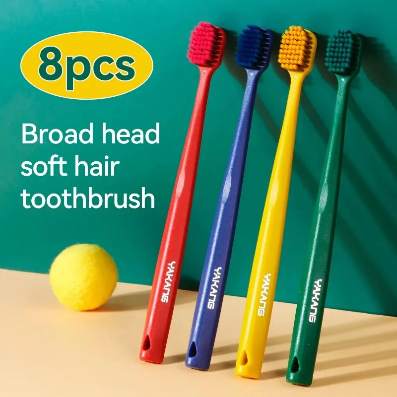8PCS-4-color-Wide-Head-Extra-Soft-Bristled-Toothbrush-Adult-Home-Pack ...