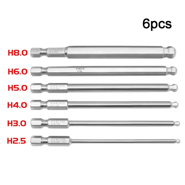 6PCS Ball End Hex Screwdriver Bits 6.35mm 1/4inch Hex Shank Metric Hex ...