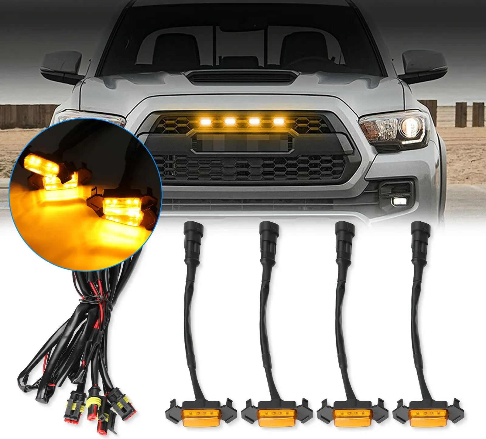 4pcs-Front-LED-Grille-Daytime-Running-Light-Kit-Fit-For-Toyota-RAV4 ...