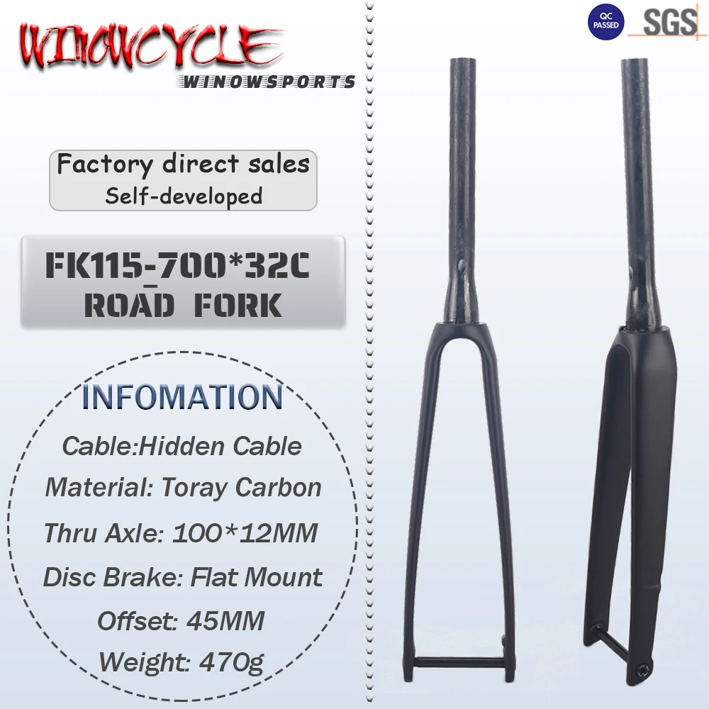 Winow carbon Road bike fork carbon 700c disc max tire 32C Flat Mout ...