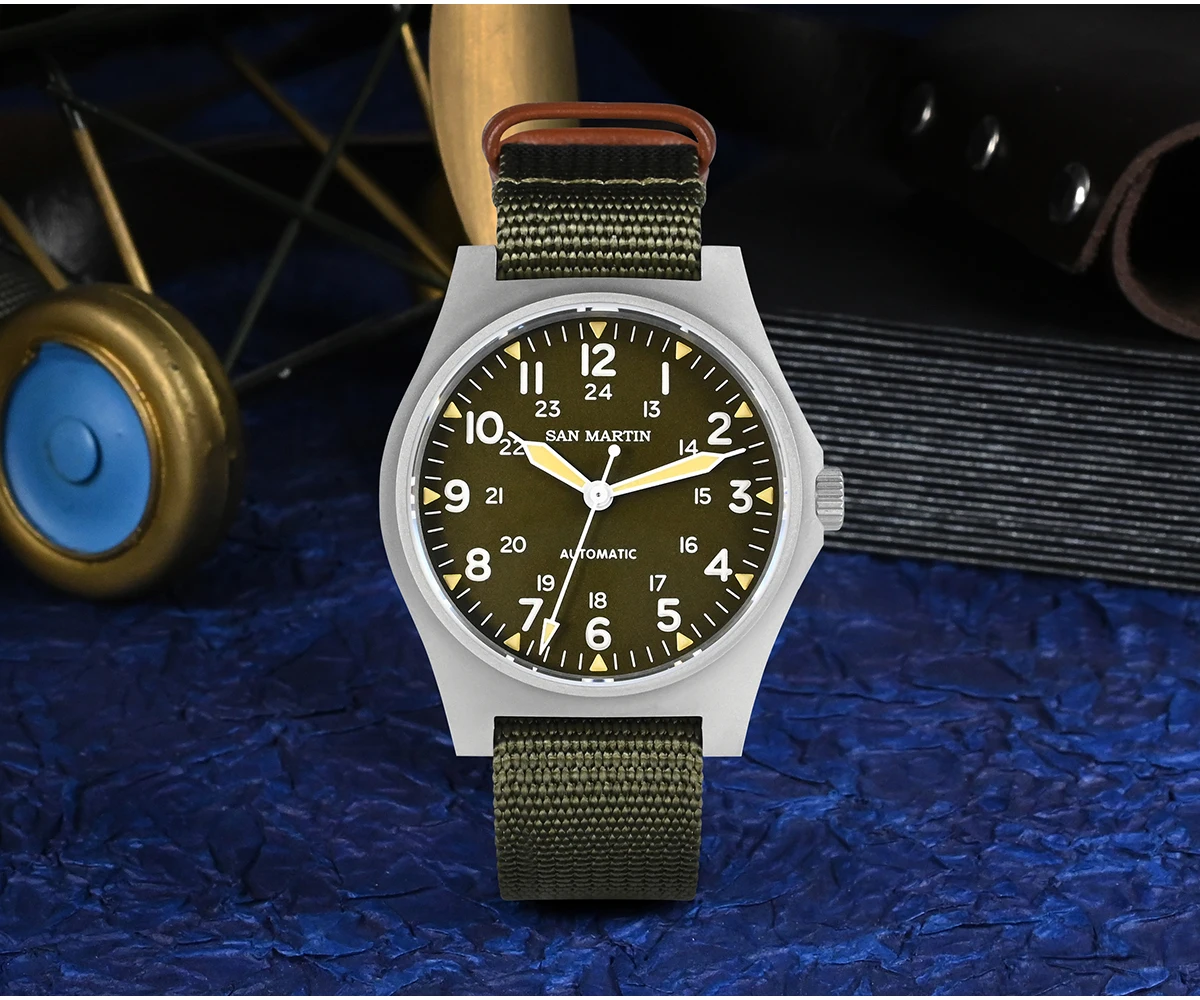 San Martin NH35 Retro Military Pilot Watch 38mm - SN0137G