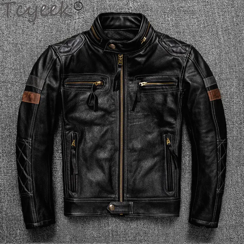 Tcyeek New Men's Genuine Leather Jacket with Protection Spring Autumn ...
