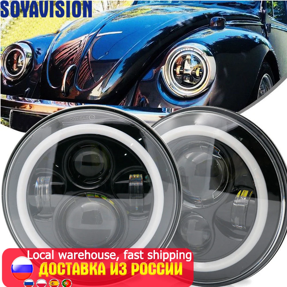 2pcs Car Led 7 Inch Round Headlight Conversion Kit For Beetle Classic ...