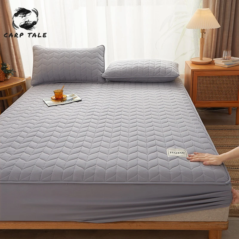 Quilted-Cotton-Bed-Cover-Solid-Color-Mattress-Cover-Thicken-Queen-King ...