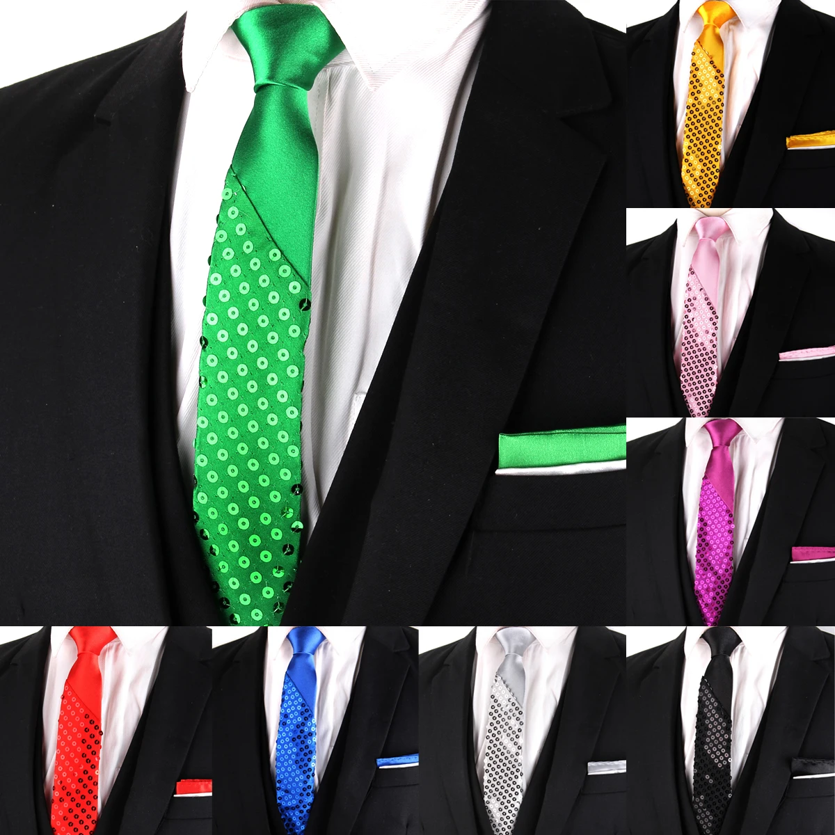 Shiny-Sequins-Neck-Ties-and-Pocket-Square-Set-Mens-Women-Stage ...