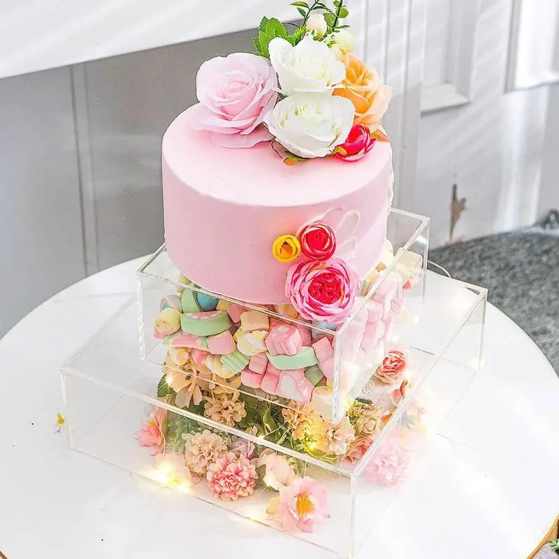 Clear-Acrylic-Fillable-Cake-Stand-Cute-Square-Centerpiece-Organizer ...