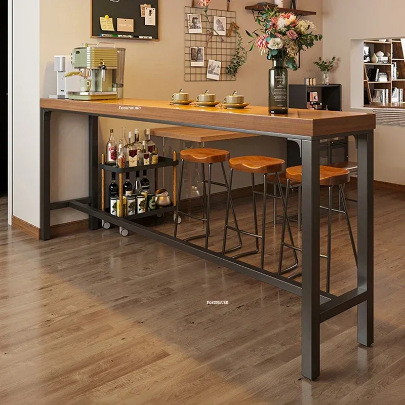 Modern Iron Art Bar Tables Retro Home Wooden High Table Balcony The ...