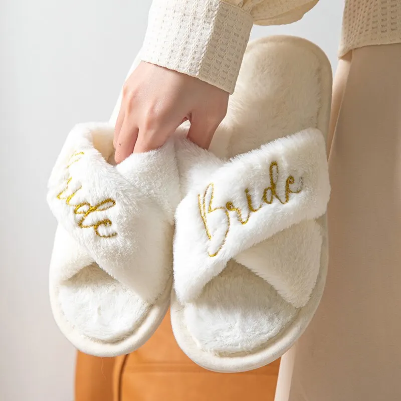 Brideautumn And Winter Solid Color Cross-hair Open Slippers Women's ...