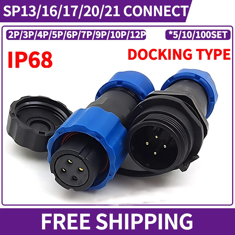 IP68 Waterproof 2P-12Pin Aviation Power Cable Connector SP16/SP17/SP20 ...