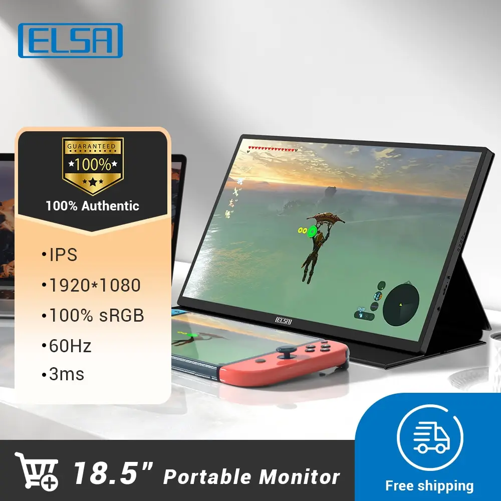 ELSA IPS 휴대용 모니터, PC 노트북 Xbox PS4 PS5 스위치 60HZ 디스플레이용, C타입 미니 HDMI 프리싱크 ...