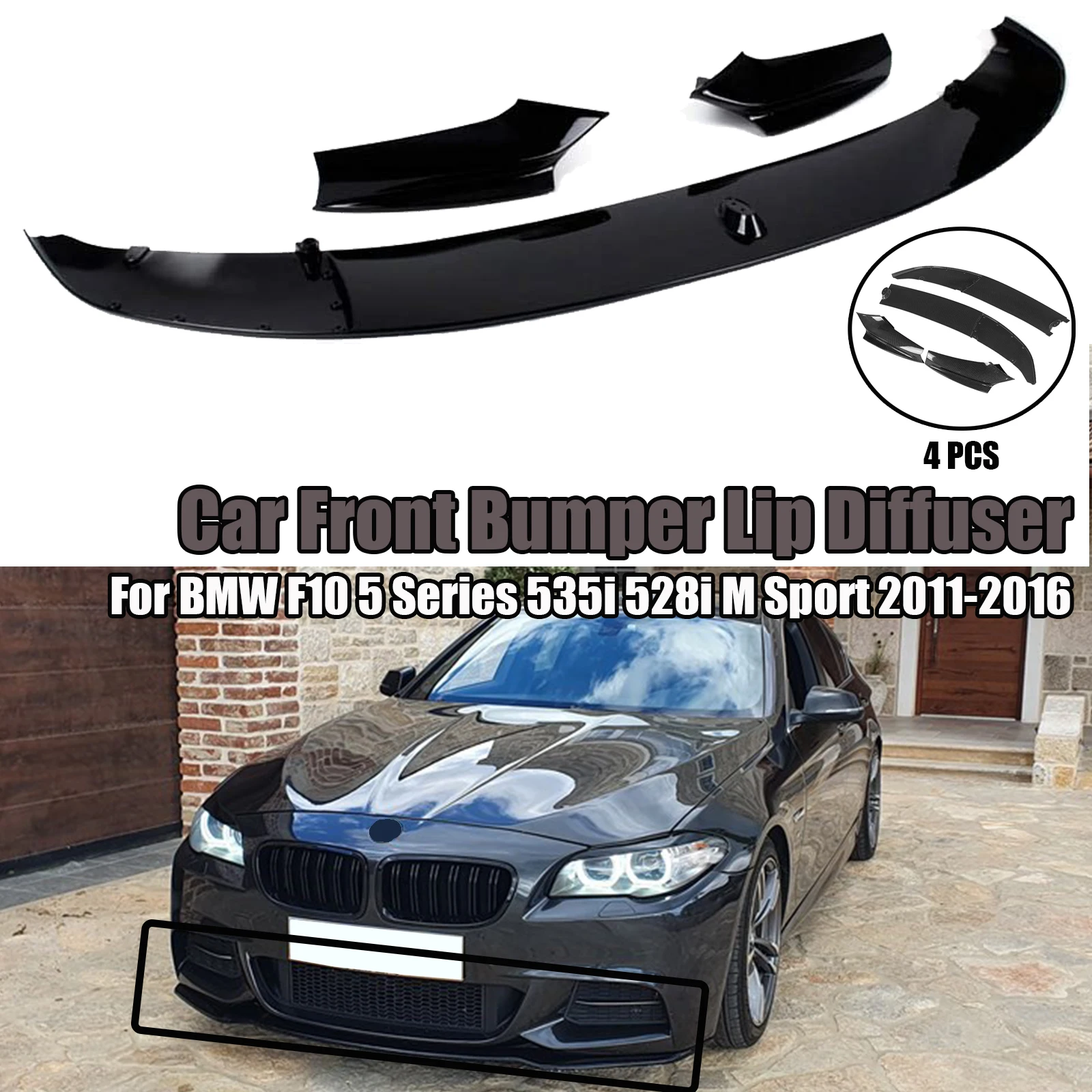 For-BMW-F10-5-Series-535i-528i-M-Sport-2011-2016-Car-Front-Bumper-Lip ...