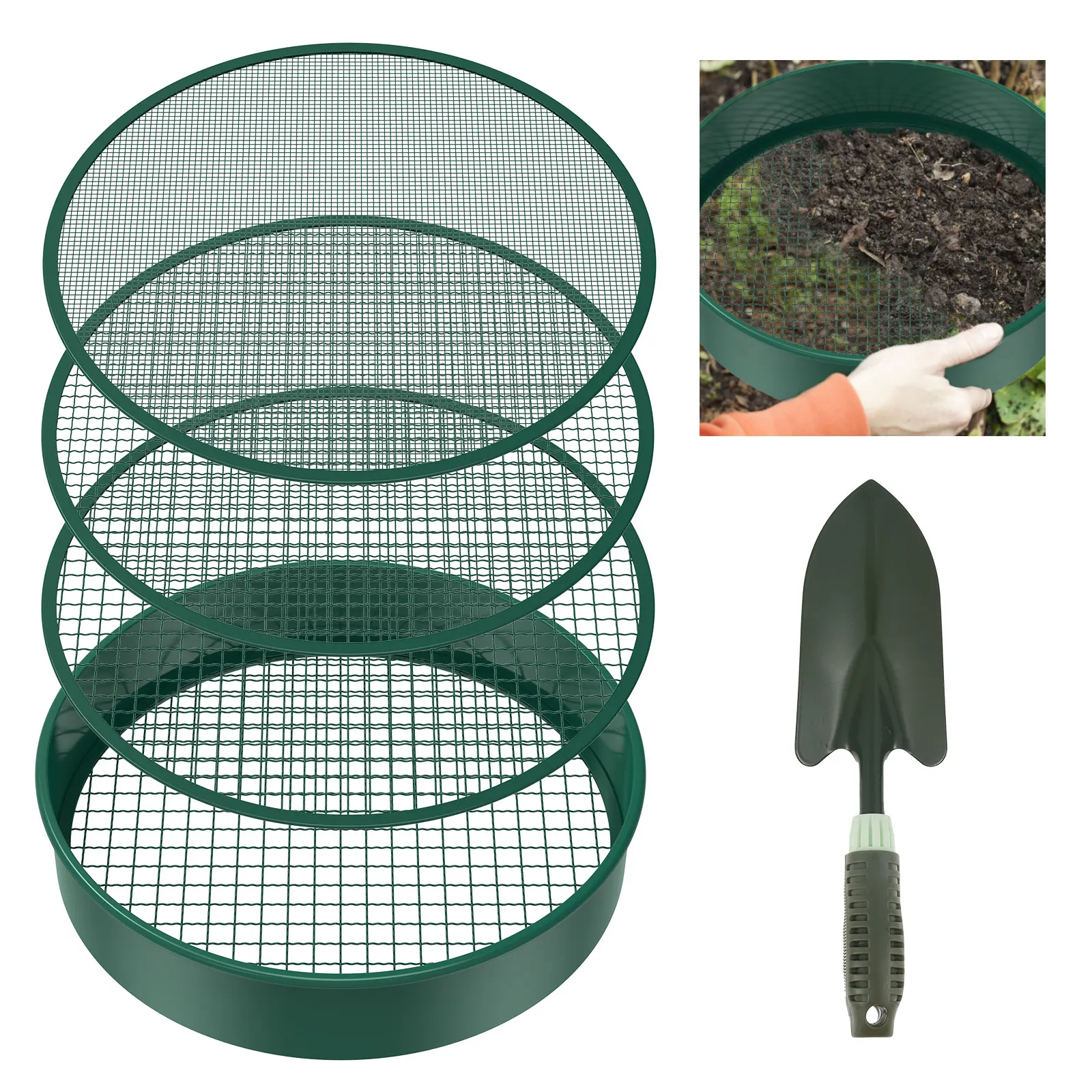 Soil-Sifter-11-8inch-Metal-Garden-Sieve-with-4-Interchangeable-Filter ...