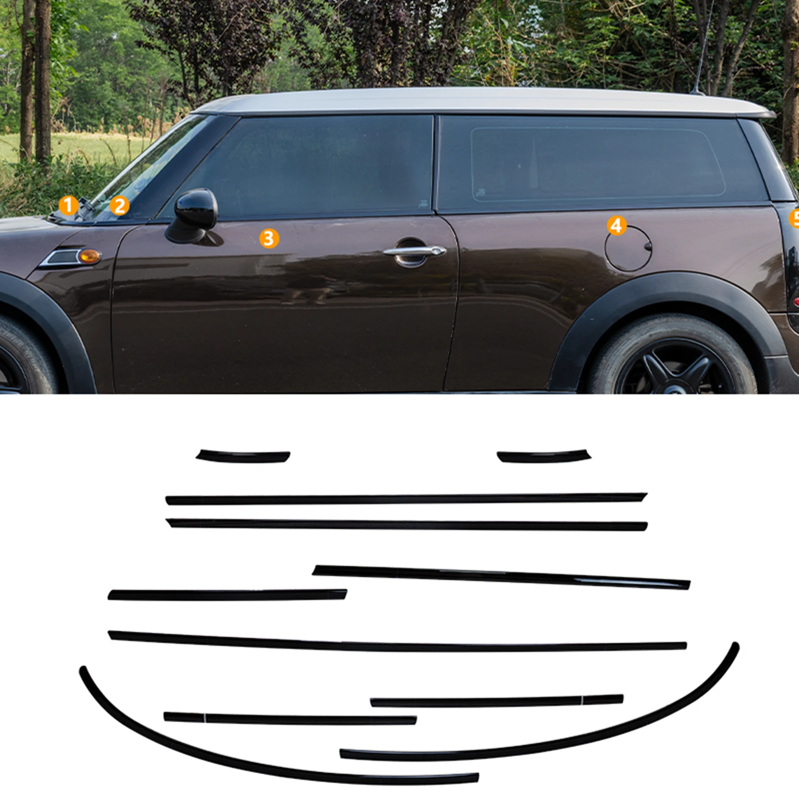 For MINI Clubman R55 2008-2014 Exterior Window Trim Strip Gloss Black ...
