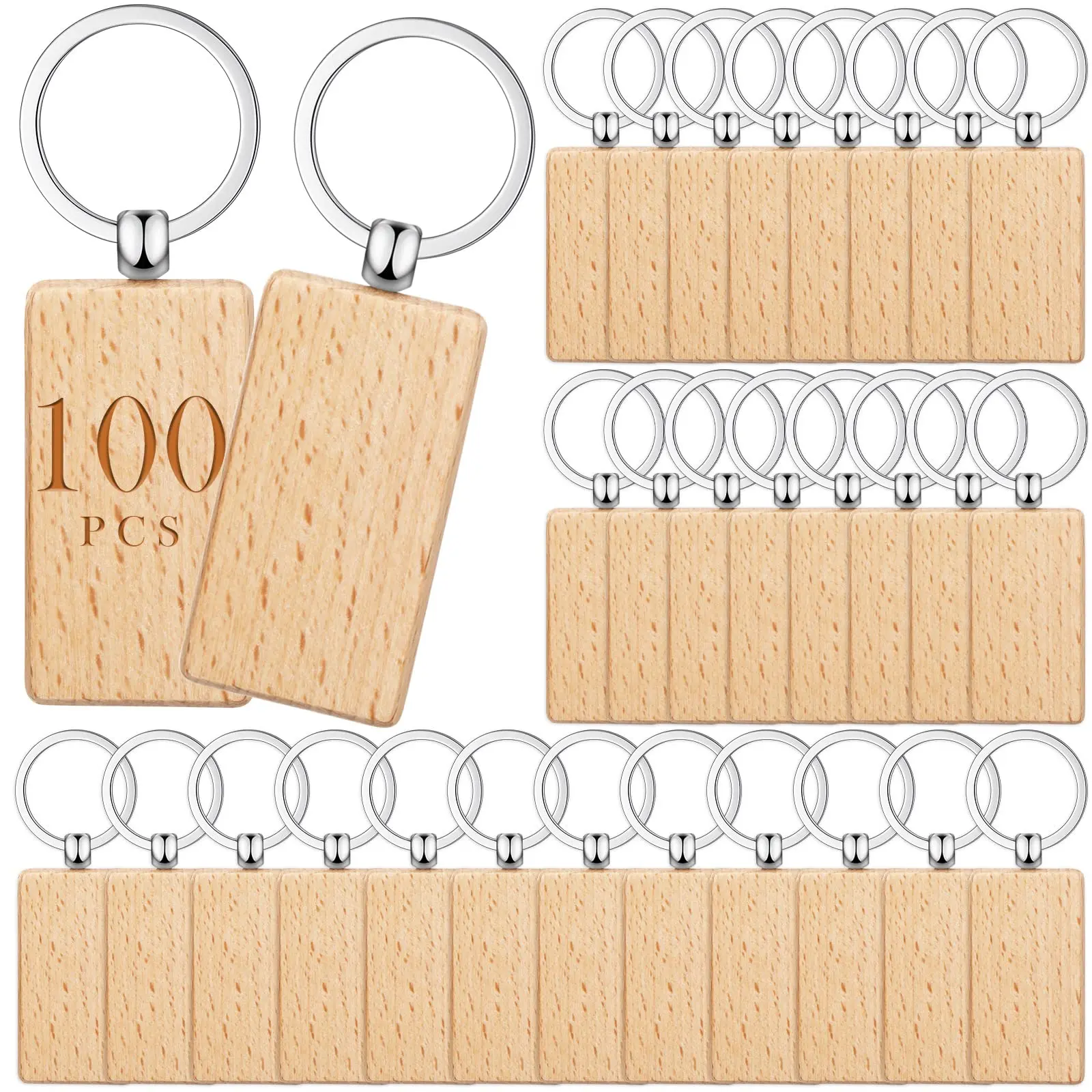 100Pcs-Blank-Rectangle-Wooden-Key-Chain-Diy-Wood-Keychains-Key-Tags-Can ...