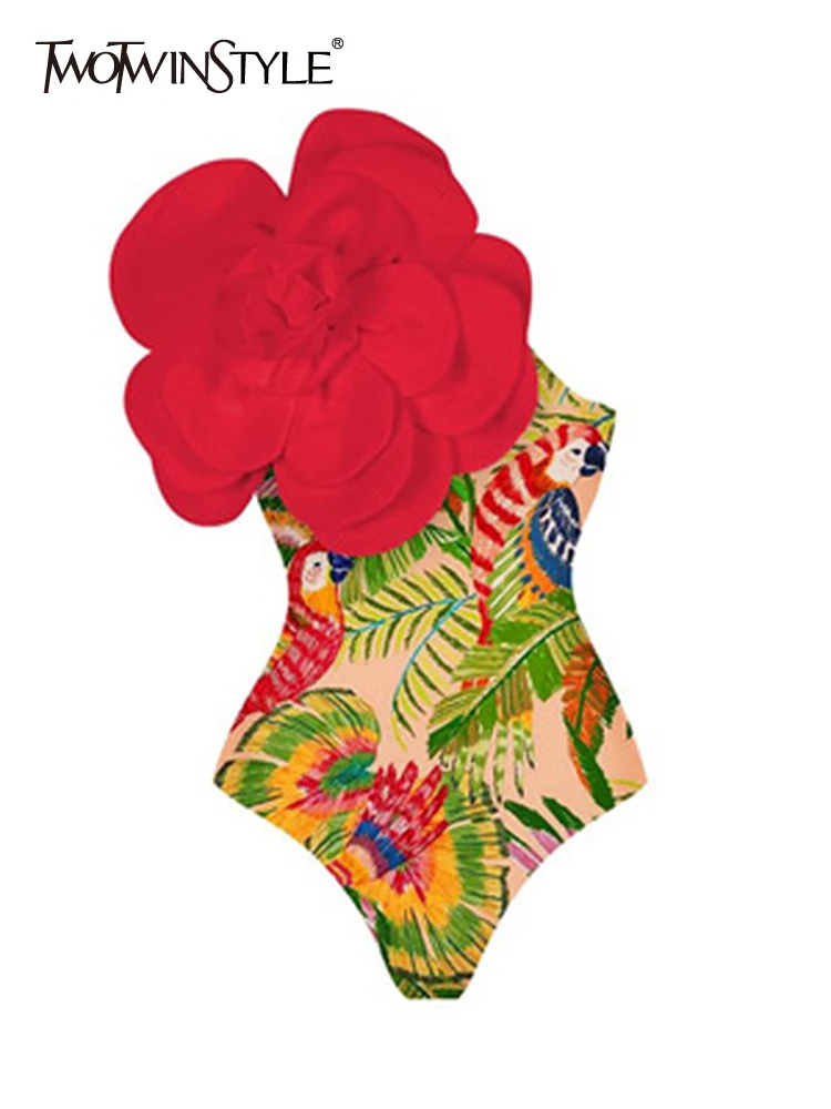 TWOTWINSTYLE Hit Color Bodysuits For Women Diagonal Collar Sleeveless ...