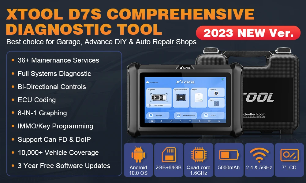 2023 XTOOL D7S Automotive Diagnostic Tool DoIP & CAN FD, ECU Coding, 38 ...