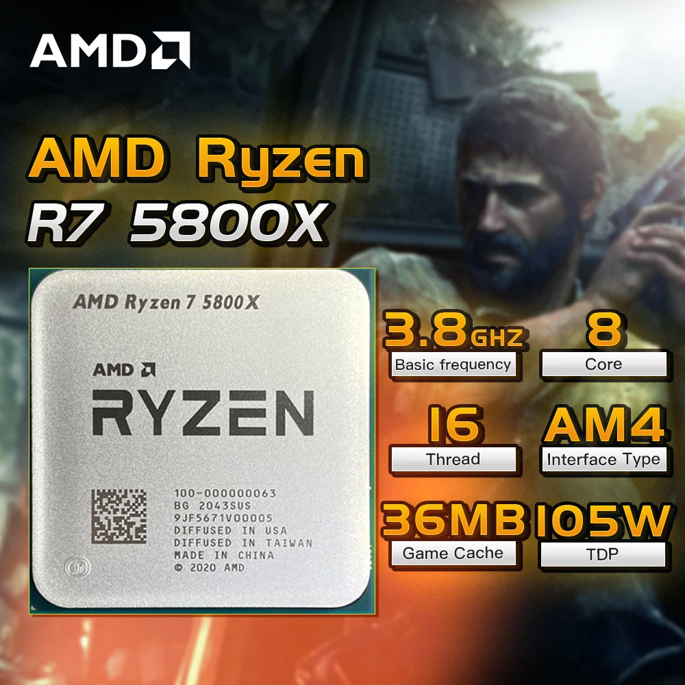 Amd cpu novo ryzen 7 5800x cpu novo r7 5800x processador am4 slot 3.8ghz 8-núcleos l3 = 32mb 16 ...