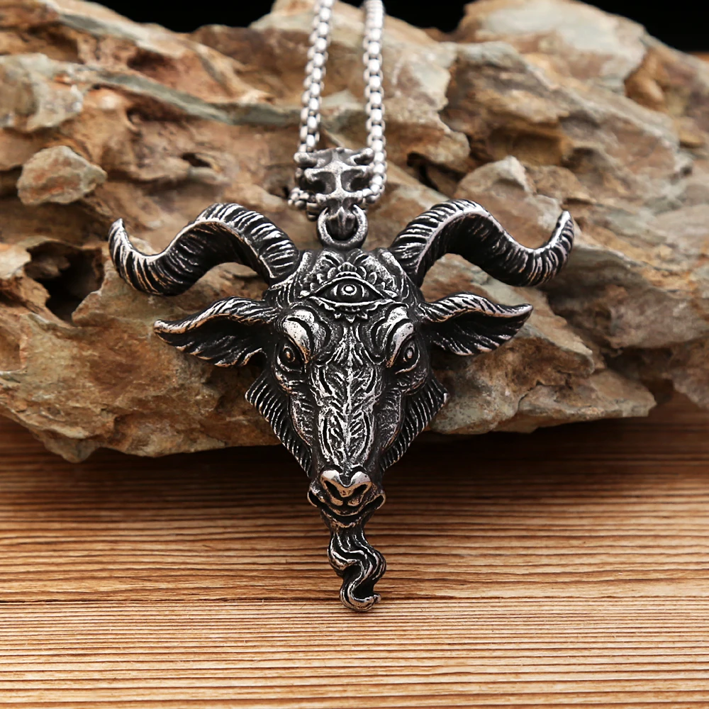 Gothic Vintage Mens Viking Lucifer Satanic Bull Head Pendant Necklace ...