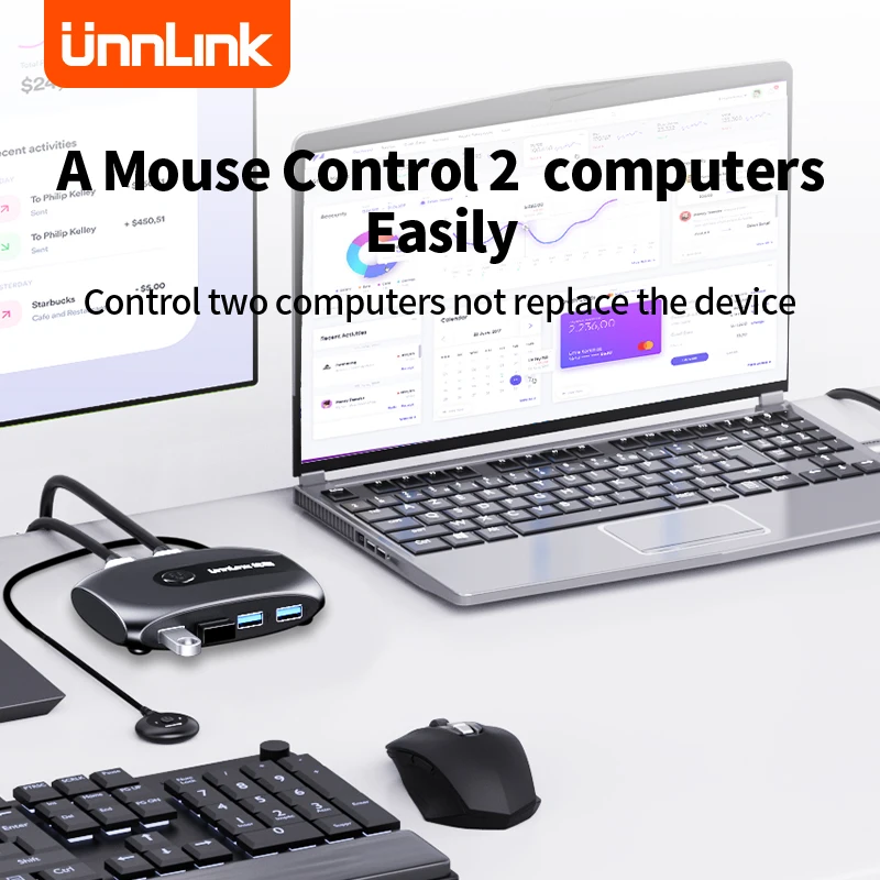 Unnlink USB KVM Switch Adapter For 2 PC Sharing 4 Devices Keyboard ...