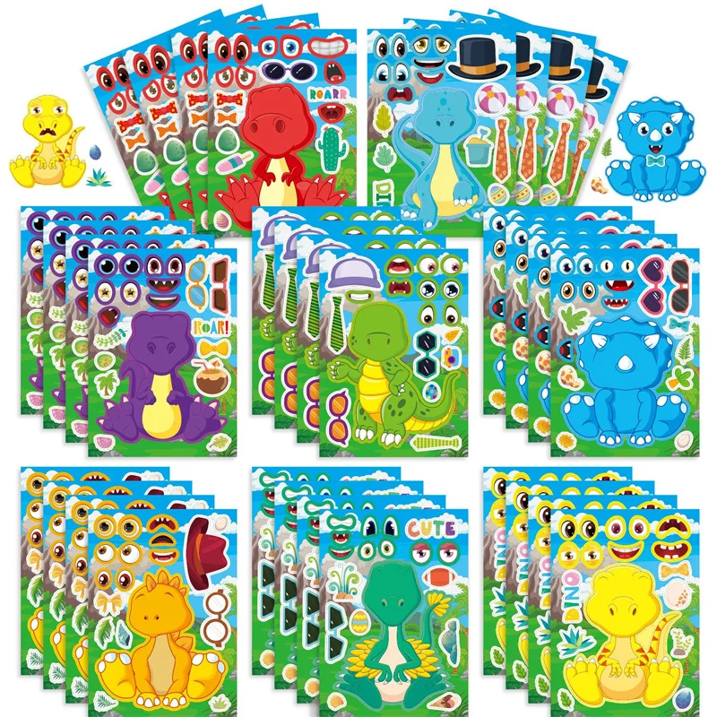 6-24sheets-Children-DIY-Puzzle-Stickers-Mix-and-Match-Dinosaur-Make-A ...