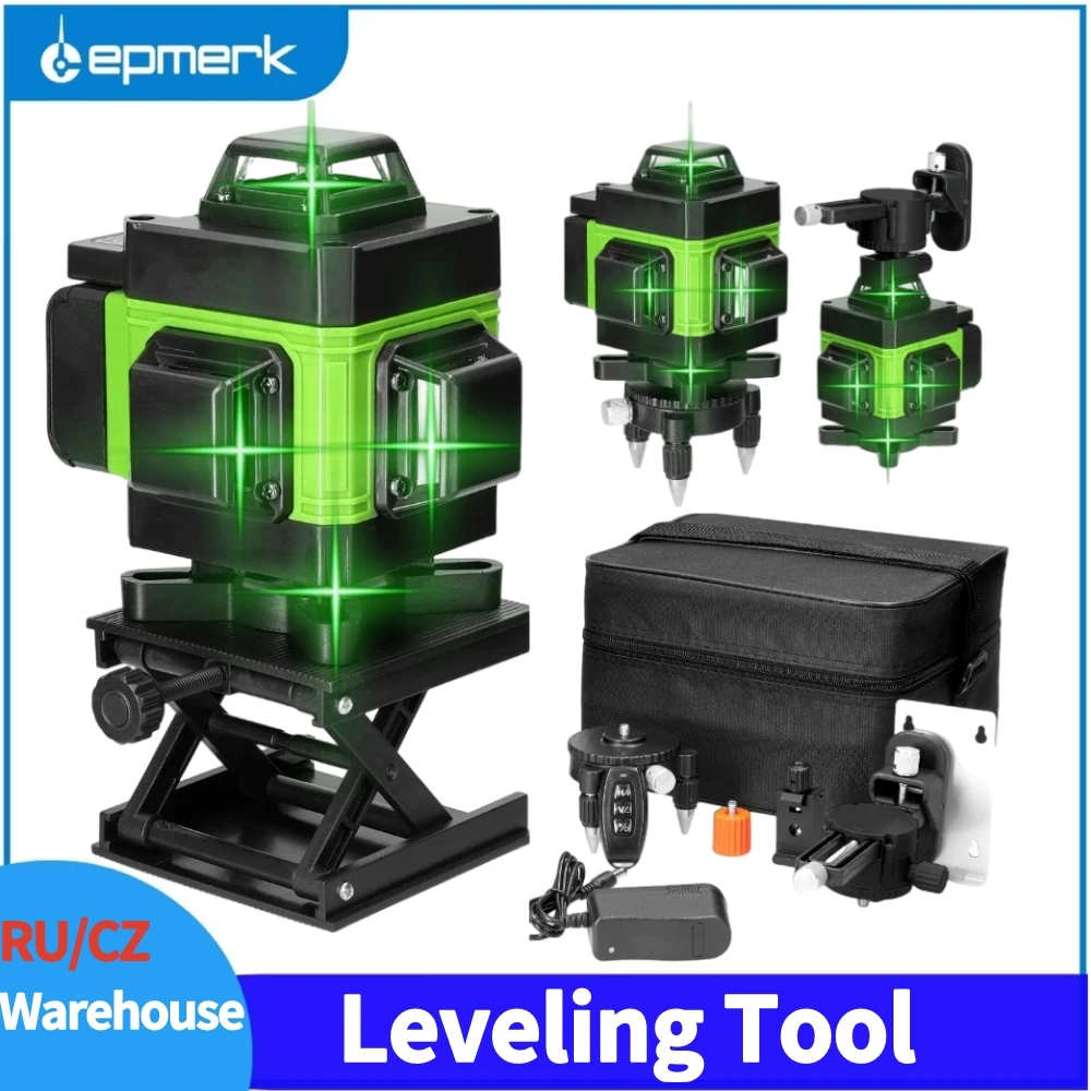 16-Lines-4D-Wireless-Remote-Green-Laser-Level-With-2Pcs-2400mah-Lithium ...