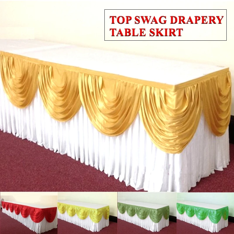 10ft-14ft-Long-Ice-Silk-Table-Skirt-Tablecloth-Skirting-With-Top-Swag ...