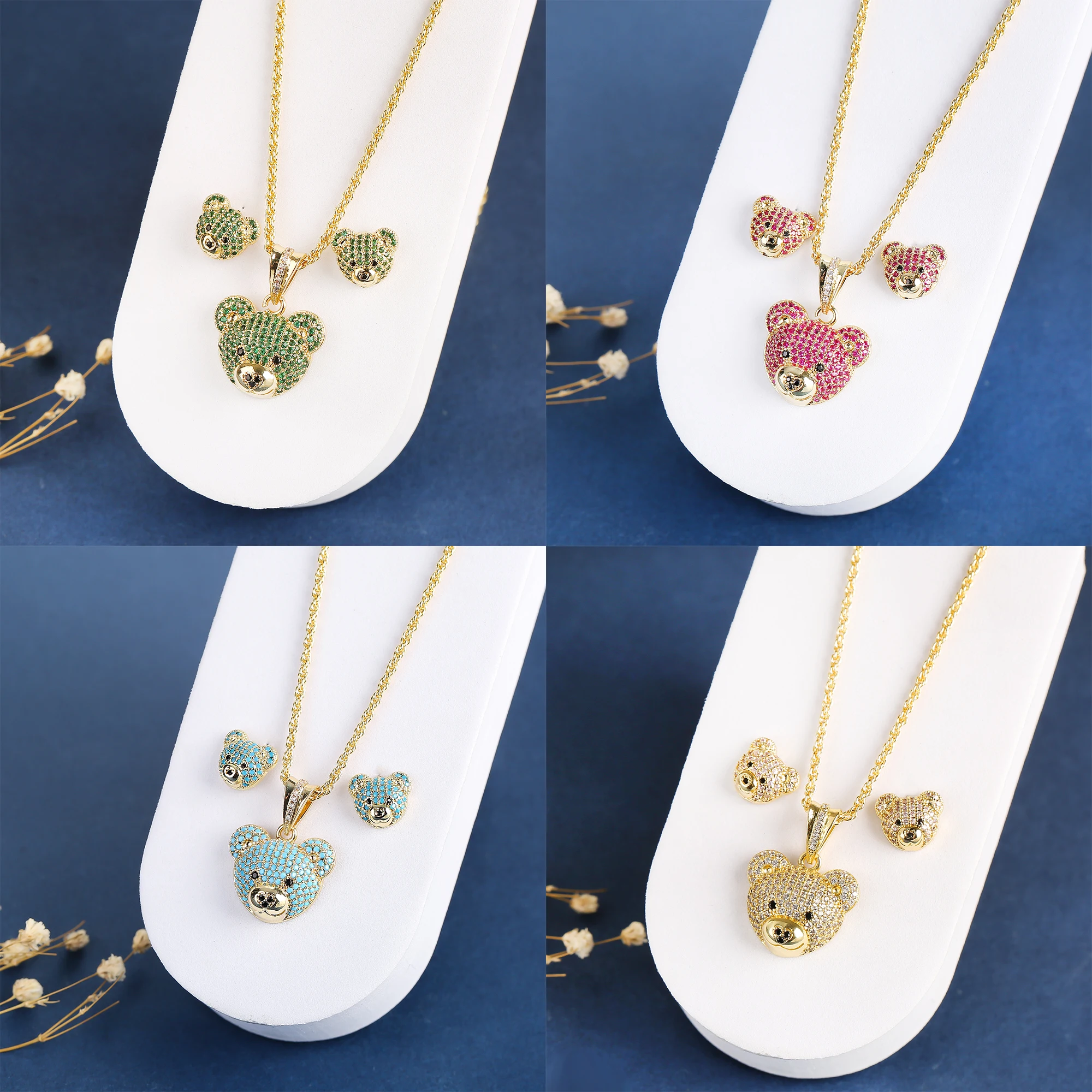 High-Quality-Cubic-Zirconia-Cute-Animal-Bear-Jewelry-Set-Necklace ...