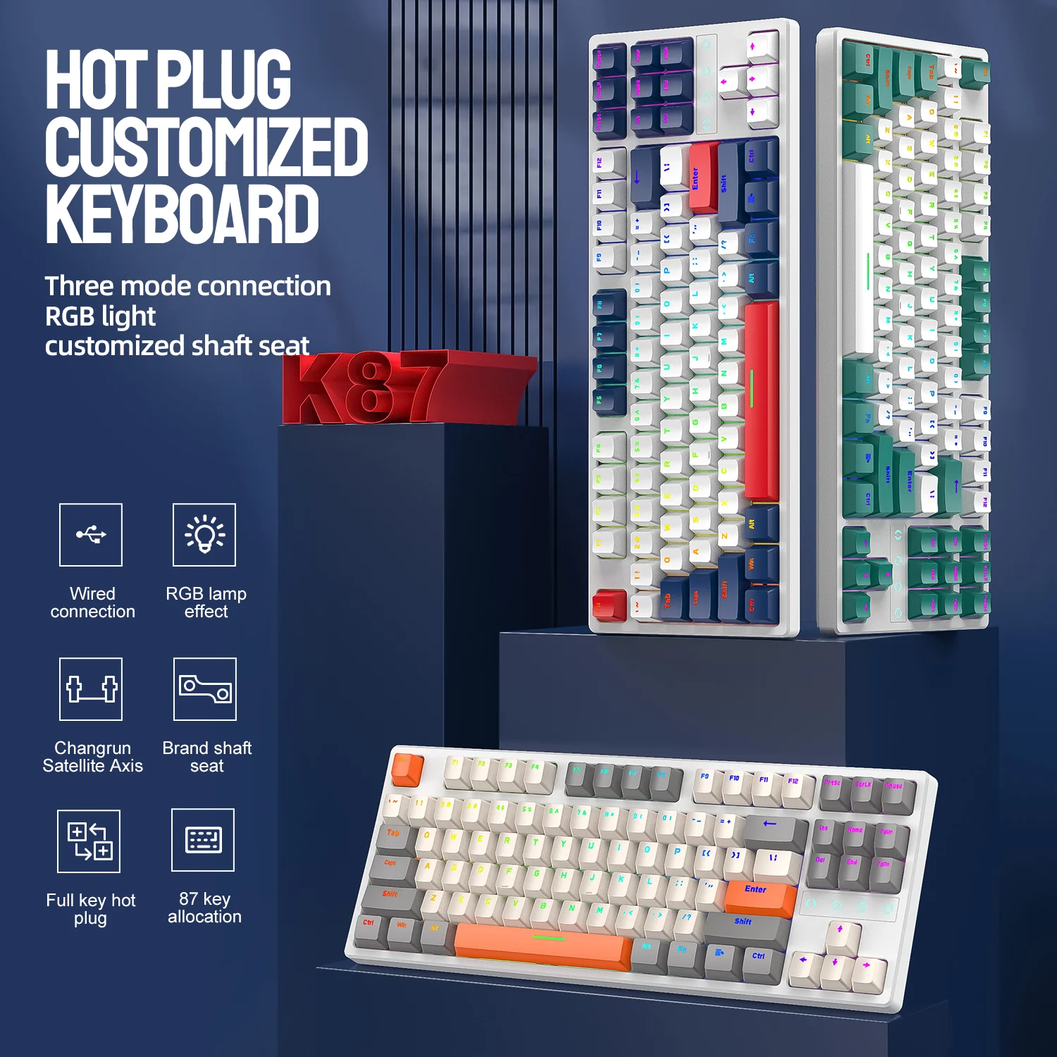 Gaming-Keyboard-K87RGB-Hot-swap-Type-C-Wired-Gaming-Mechanical-Keyboard ...