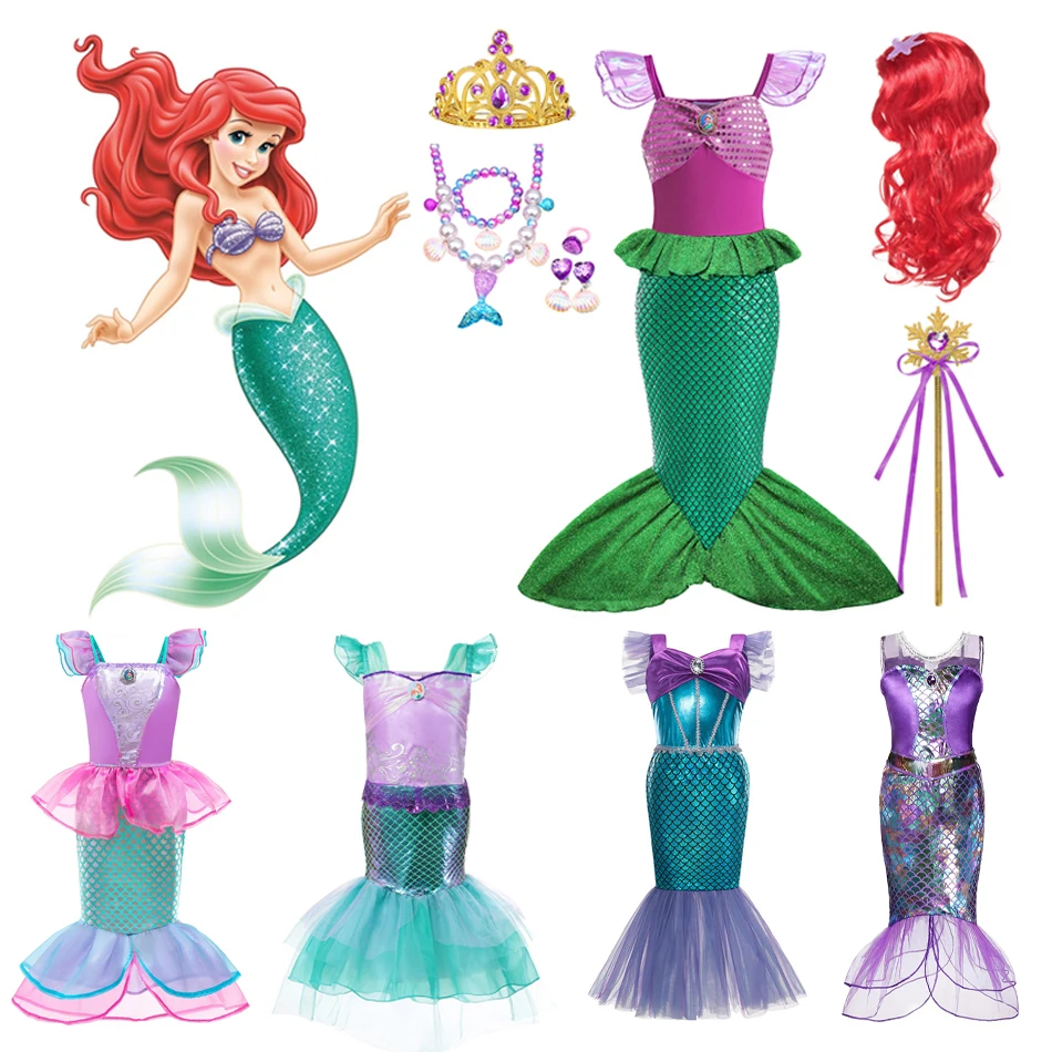 Disney disfraz de sirena Ariel para niña, conjunto de ropa para fiesta ...