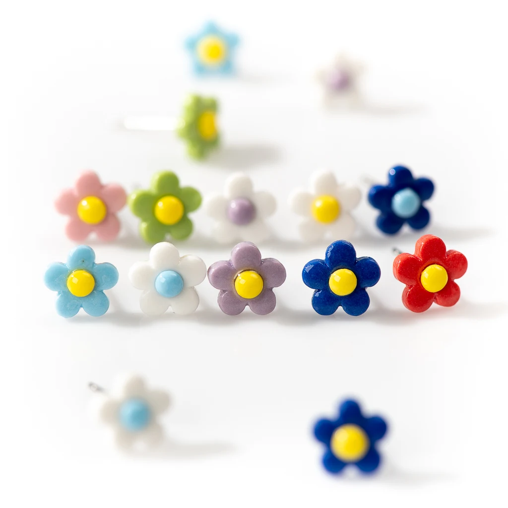 A Pair Of Multi-color Candy-colored Flower Earrings Cute Trinkets Gift ...