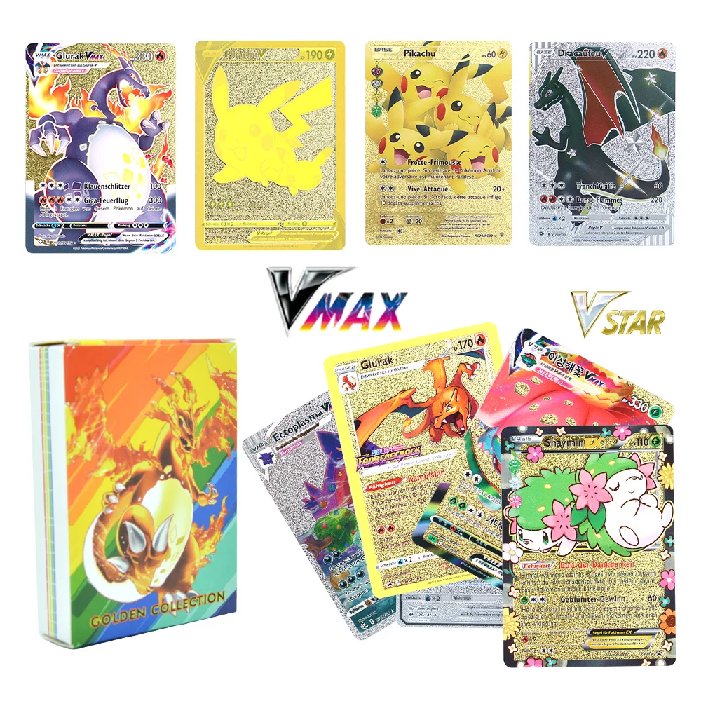 Pokemon-Rose-Gold-Foil-Plastic-Rainbow-Card-Box-German-French-Spanish ...